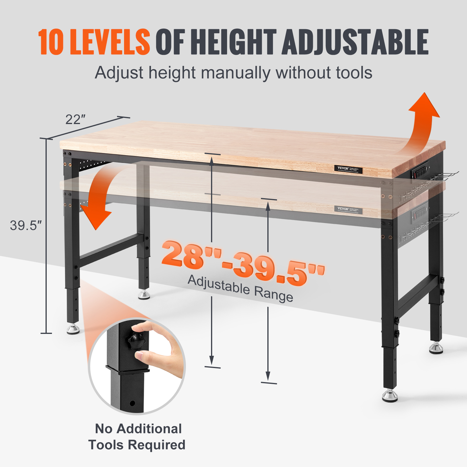 VEVOR Adjustable Height Workbench 48"x24"/60"x23"/72"x25" Worktable ...