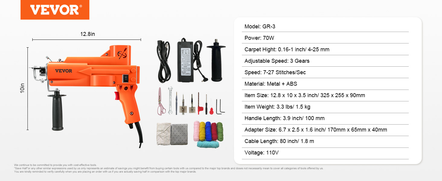 VEVOR Electric Carpet Tufting Machine Weaving Flocking Kit Cut Pile ...