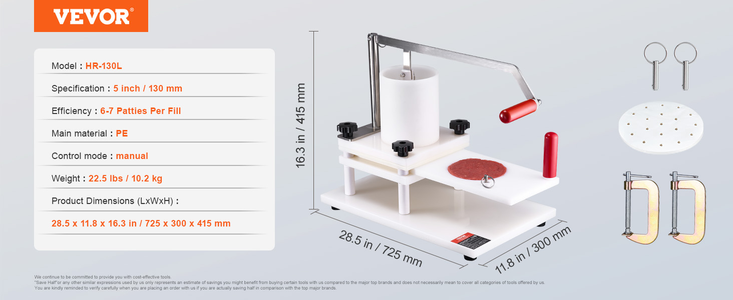 VEVOR Commercial Burger Press 130mm/5inch PE Material Manual with ...
