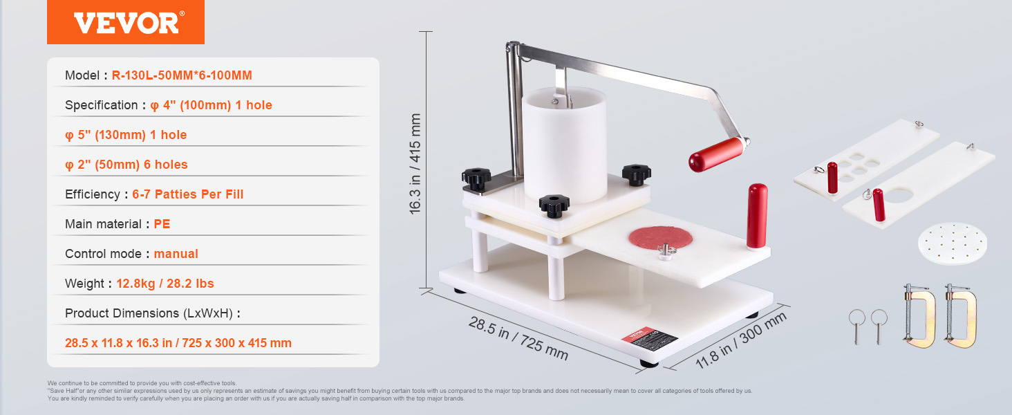 VEVOR Commercial Burger Patty Maker, 3 Convertible Mold(2/4/5-inch ...