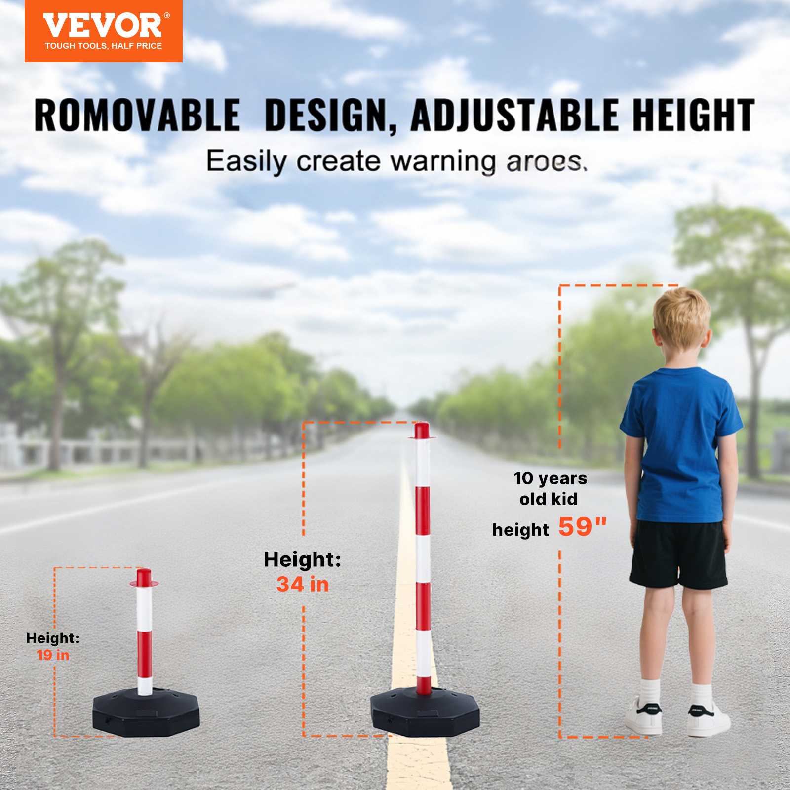 VEVOR 2/4/6PCs Traffic Delineator Post Cones with Fillable Base 8/6.6FT ...