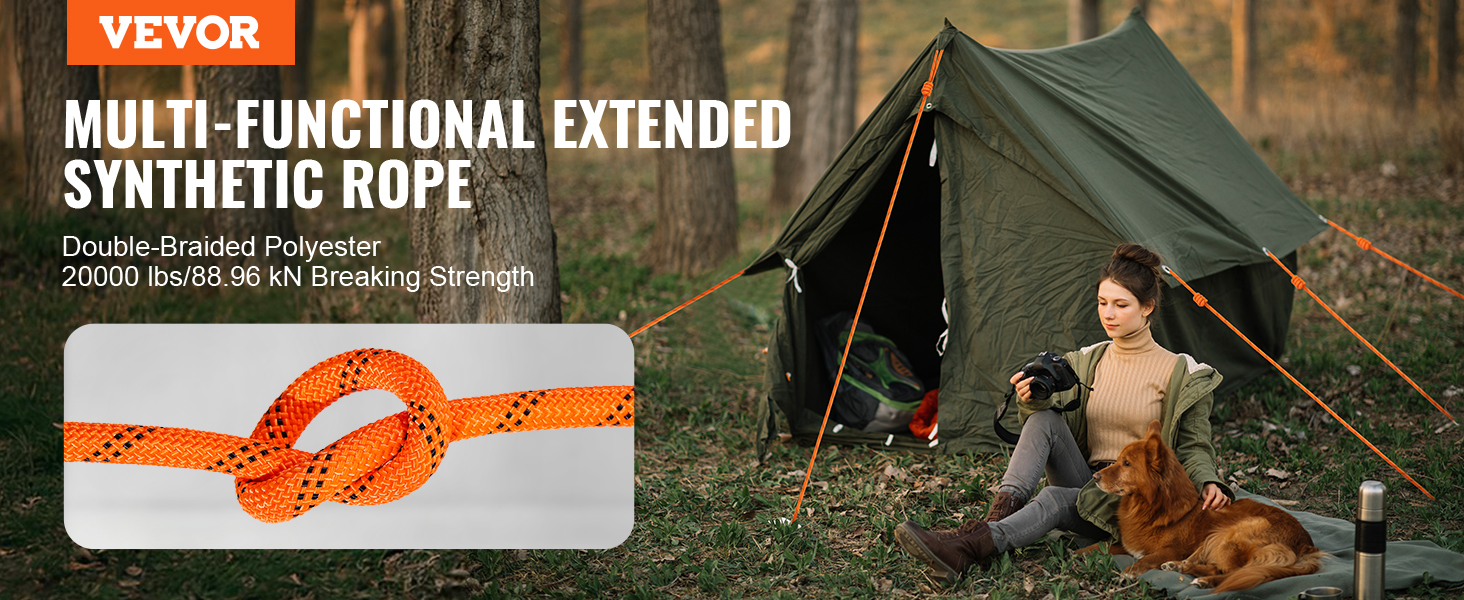 VEVOR Double Braided Polyester Rope, 3/4 in x 220 ft, 24 Strands, 20000 ...