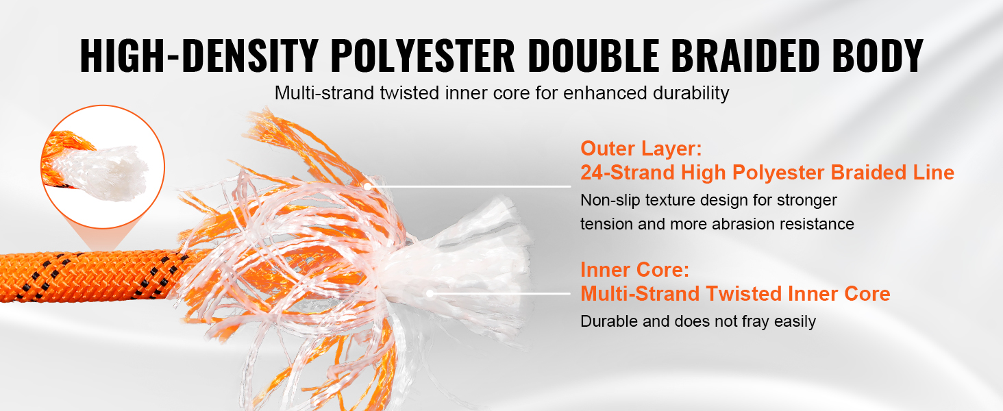 VEVOR Double Braided Polyester Rope, 3/4 in x 220 ft, 24 Strands, 20000 ...