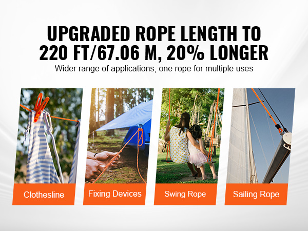 VEVOR Double Braided Polyester Rope, 3/4 in x 220 ft, 24 Strands, 20000 ...