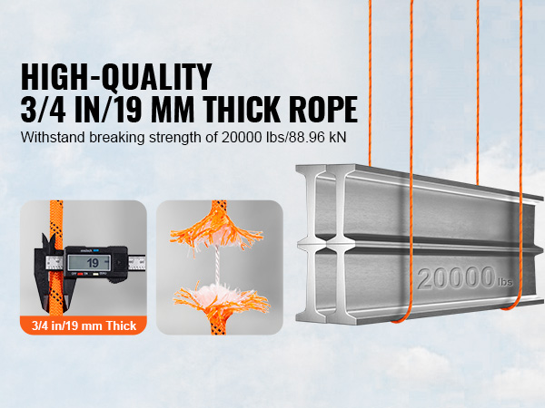 VEVOR Double Braided Polyester Rope, 3/4 in x 220 ft, 24 Strands, 20000 ...