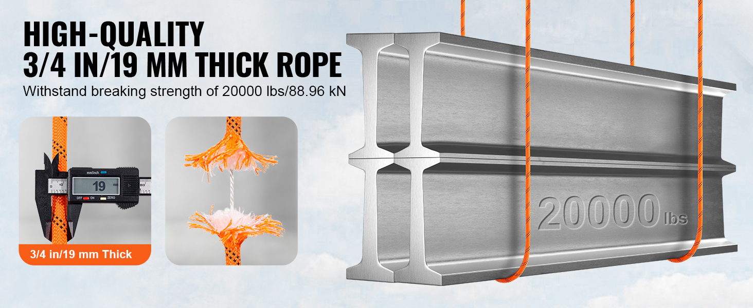 VEVOR Double Braided Polyester Rope, 3/4 in x 220 ft, 24 Strands, 20000 ...