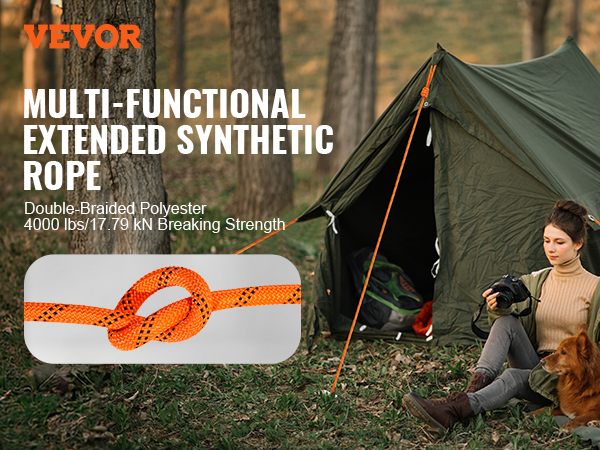 VEVOR Double Braided Polyester Rope, 3/8 in x 120 ft, 48 Strands, 4000 ...