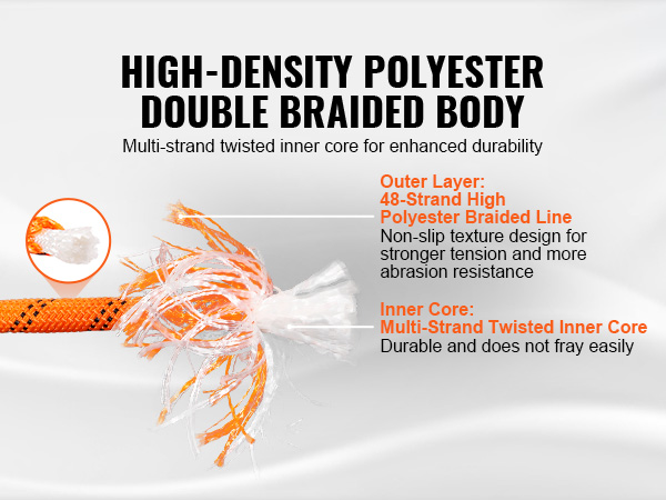 VEVOR Double Braided Polyester Rope, 3/8 in x 120 ft, 48 Strands, 4000 ...