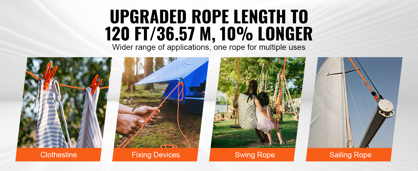 VEVOR Double Braided Polyester Rope, 3/8 in x 120 ft, 48 Strands, 4000 ...