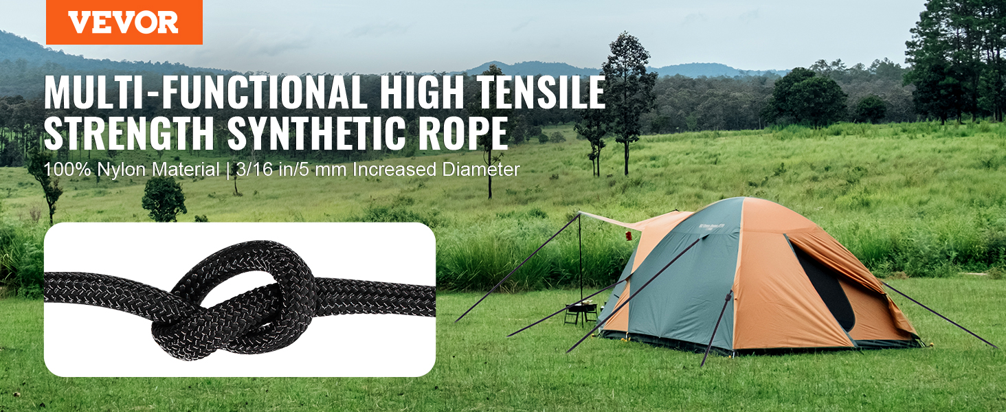 VEVOR Braided Nylon Rope, 3/16 in x 250 ft, 32 Strands, 720 LBS ...