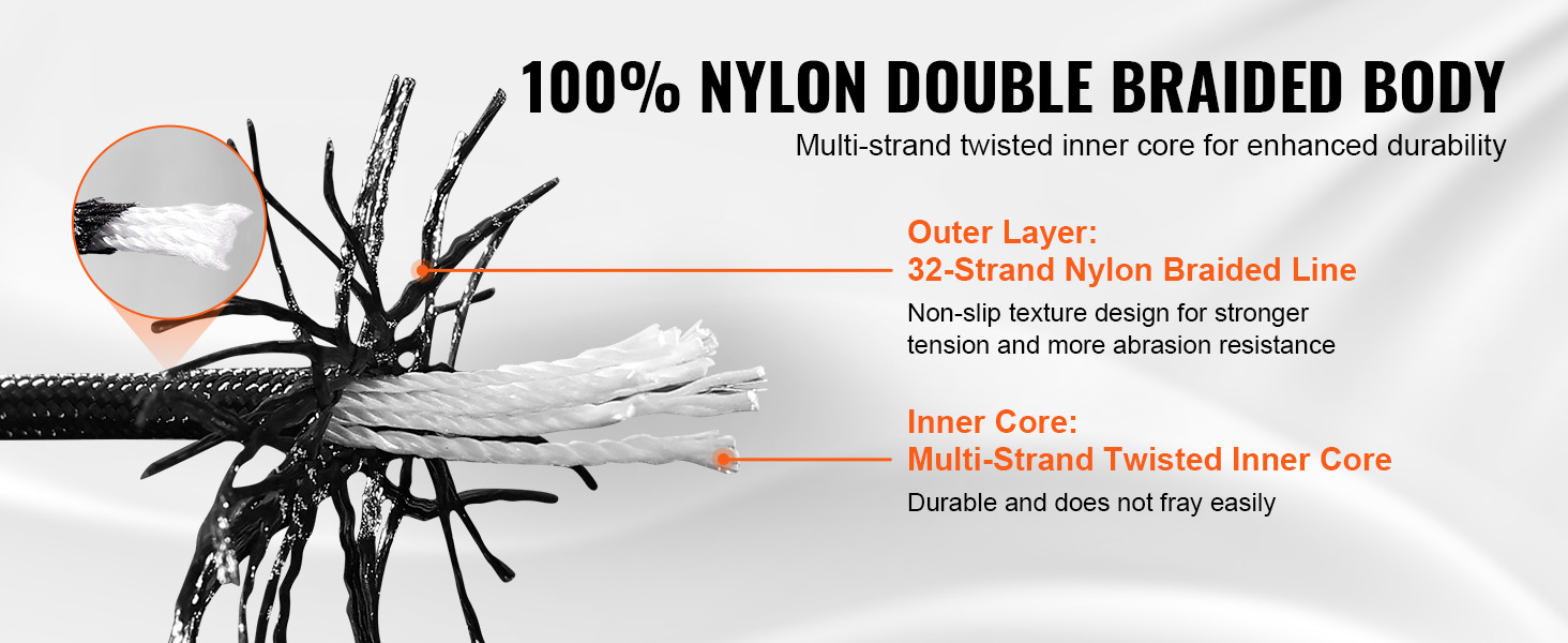 VEVOR Braided Nylon Rope, 3/16 in x 250 ft, 32 Strands, 720 LBS ...