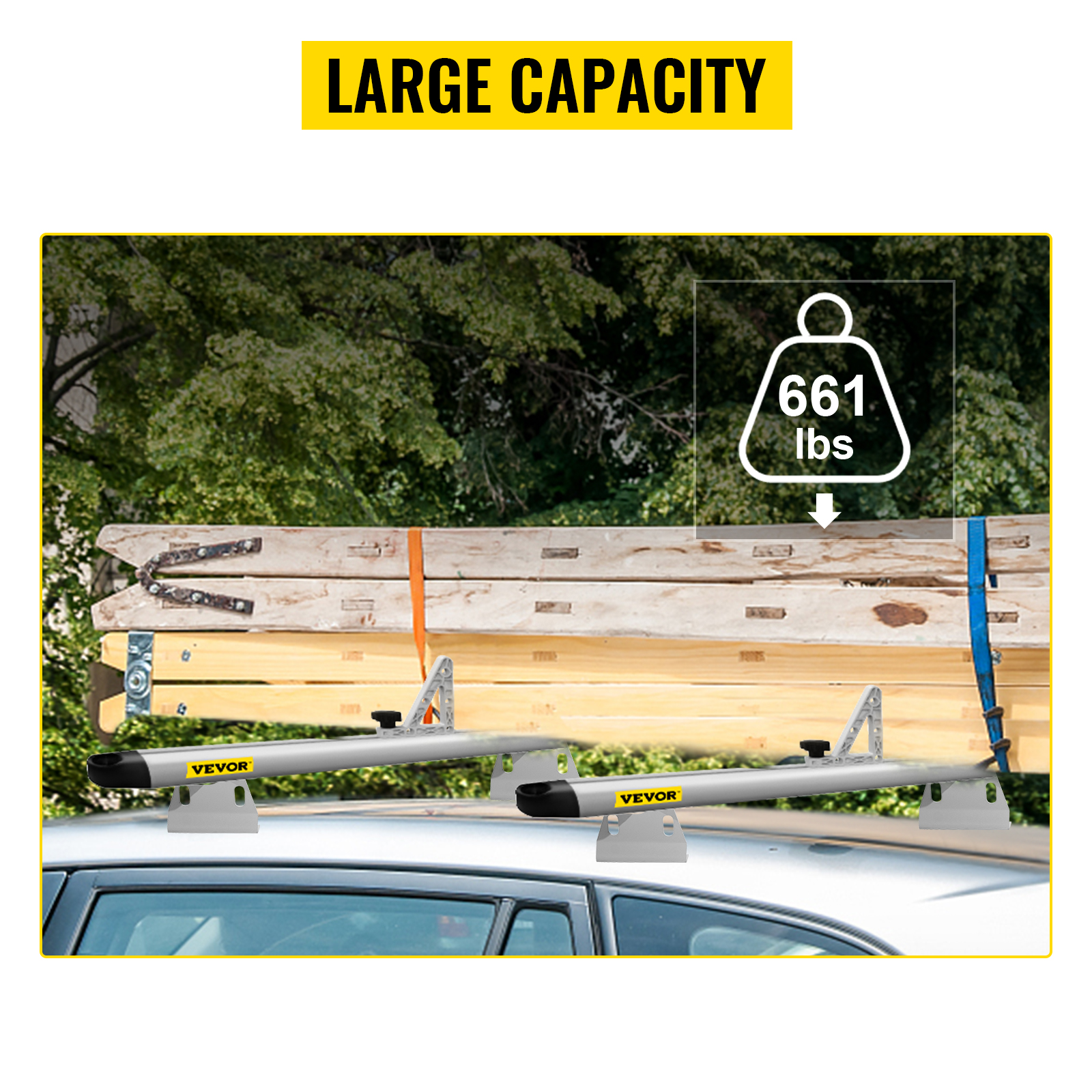 VEVOR Van Roof Ladder Rack, 2 Bars, 661 LBS Capacity, Heavy Duty ...