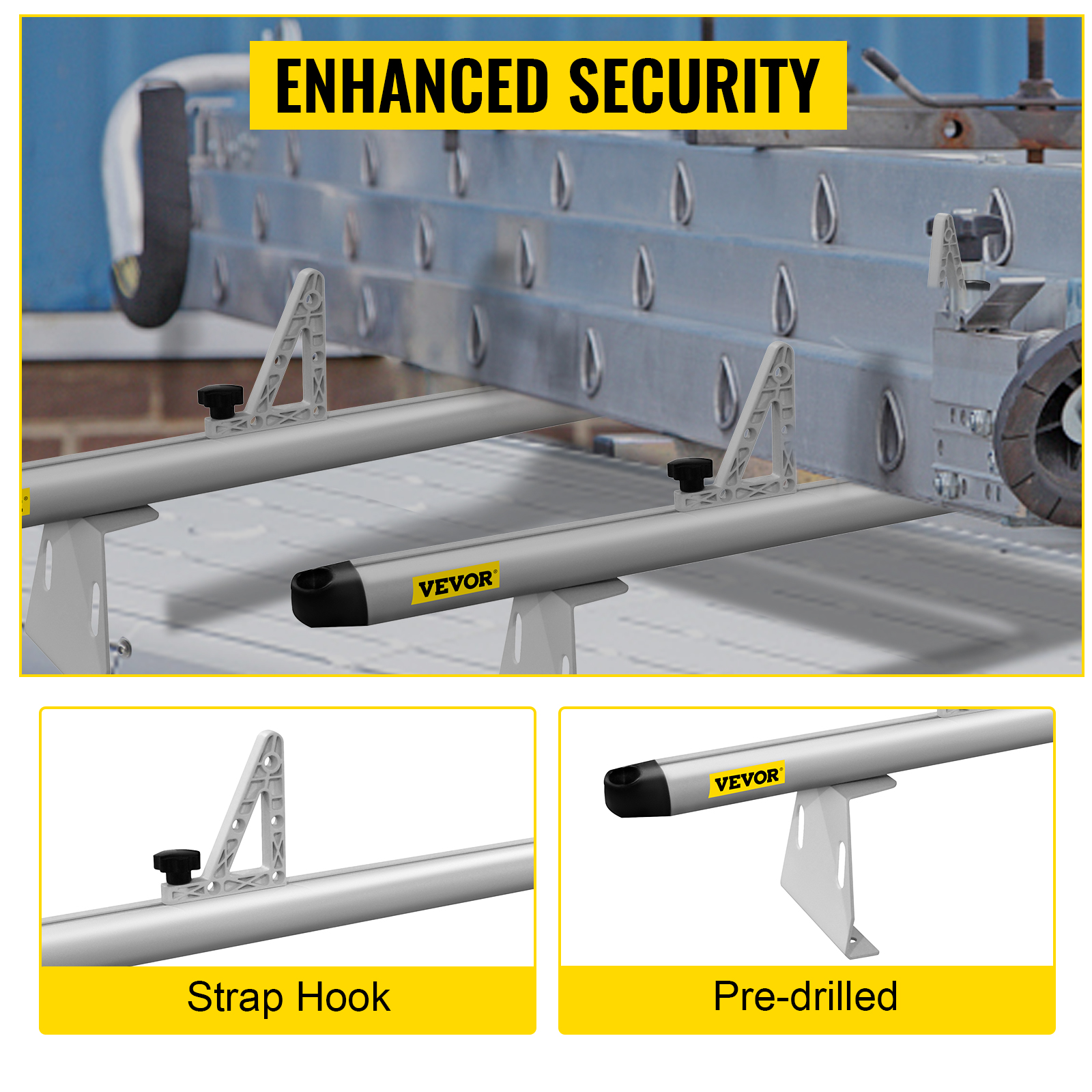 VEVOR Van Roof Ladder Rack, 2 Bars, 661 LBS Capacity, Heavy Duty ...