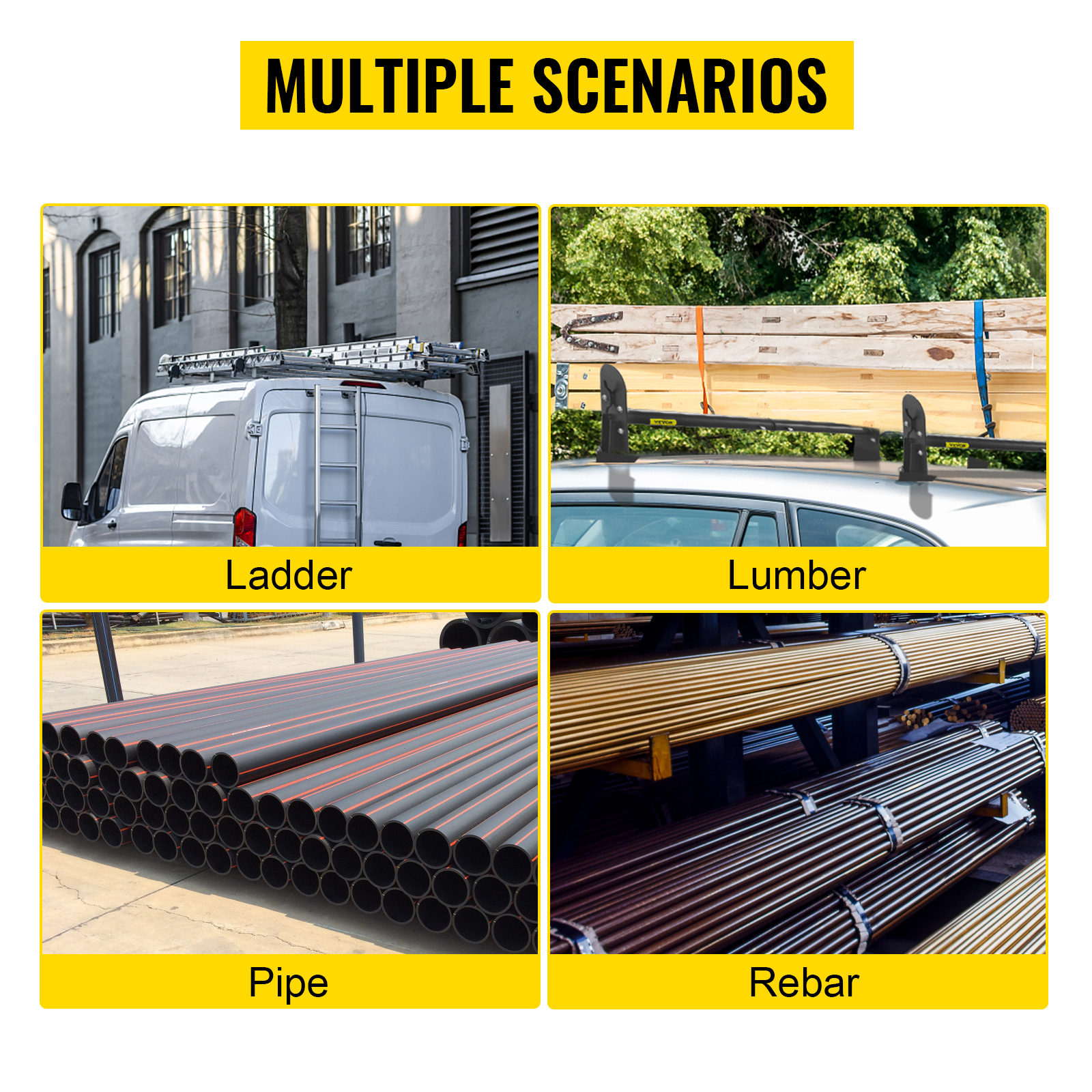 VEVOR Van Roof Ladder Rack, 2 Bars, 661 LBS Capacity, Heavy Duty ...