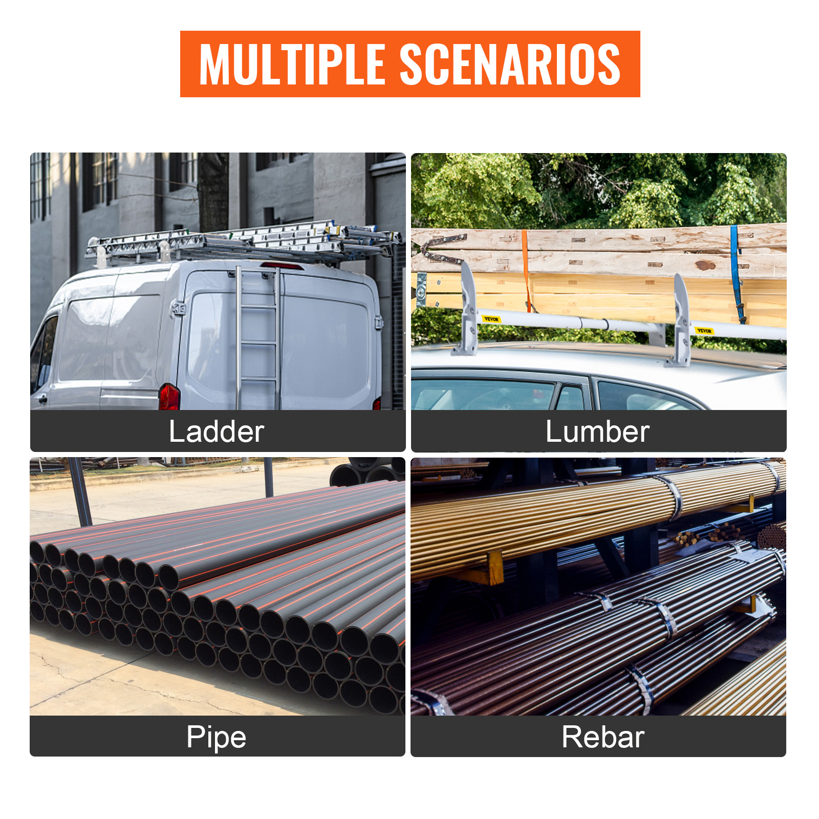 VEVOR Roof Ladder Rack Van Ladder Rack 34.6"-56" Adjustable 3 Bars 500 ...