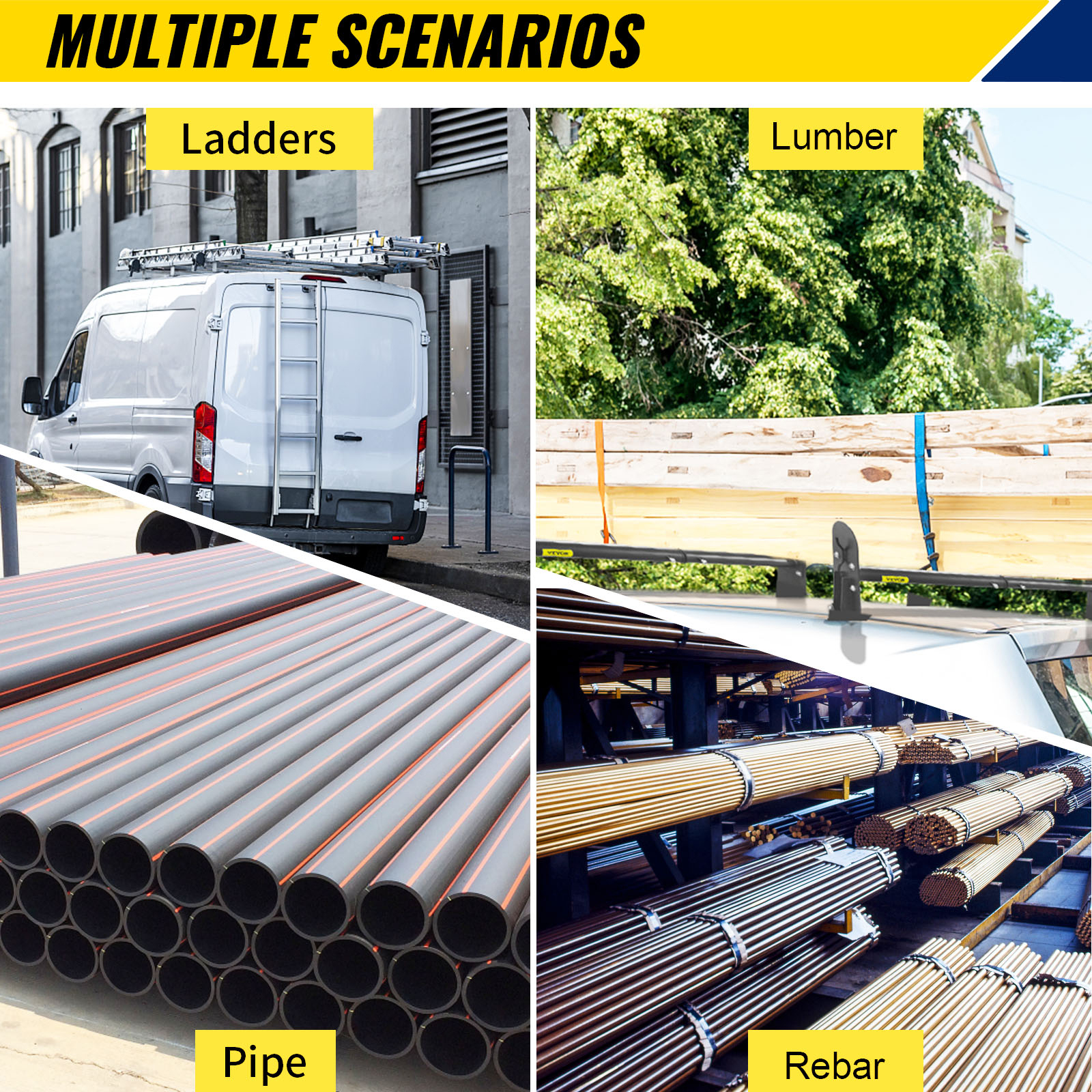 VEVOR Van Roof Ladder Rack, 2 Bars, 661 LBS Capacity, Heavy Duty ...