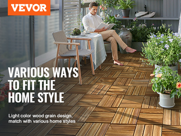 VEVOR Interlocking Deck Tiles Solid Wood 27 Pack 12"x12" Camphor Pine ...