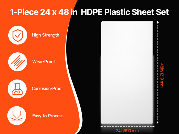 1-Pack HDPE Plastic Sheet Board 24 x 48 Inch Plastic Panel 1/2 Inch ...
