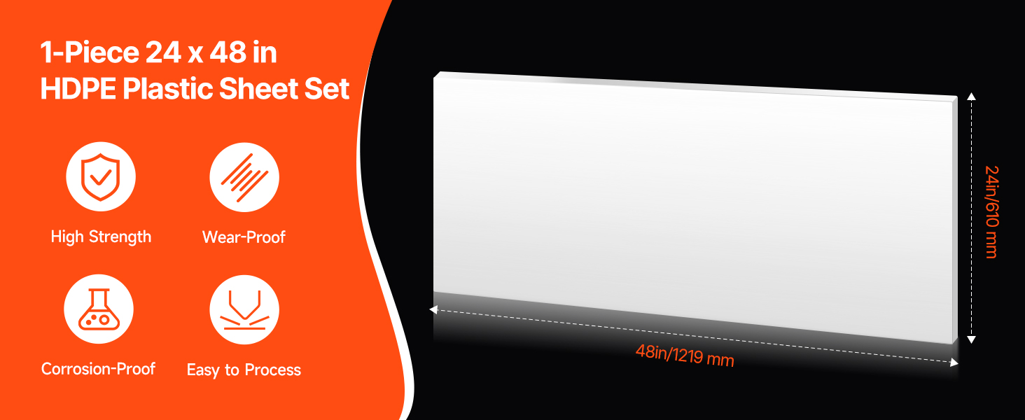 1-Pack HDPE Plastic Sheet Board 24 x 48 Inch Plastic Panel 1/2 Inch ...
