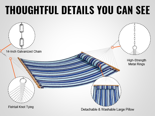 VEVOR Double Quilted Fabric Hammock, 12 FT Double Hammock with Hardwood ...