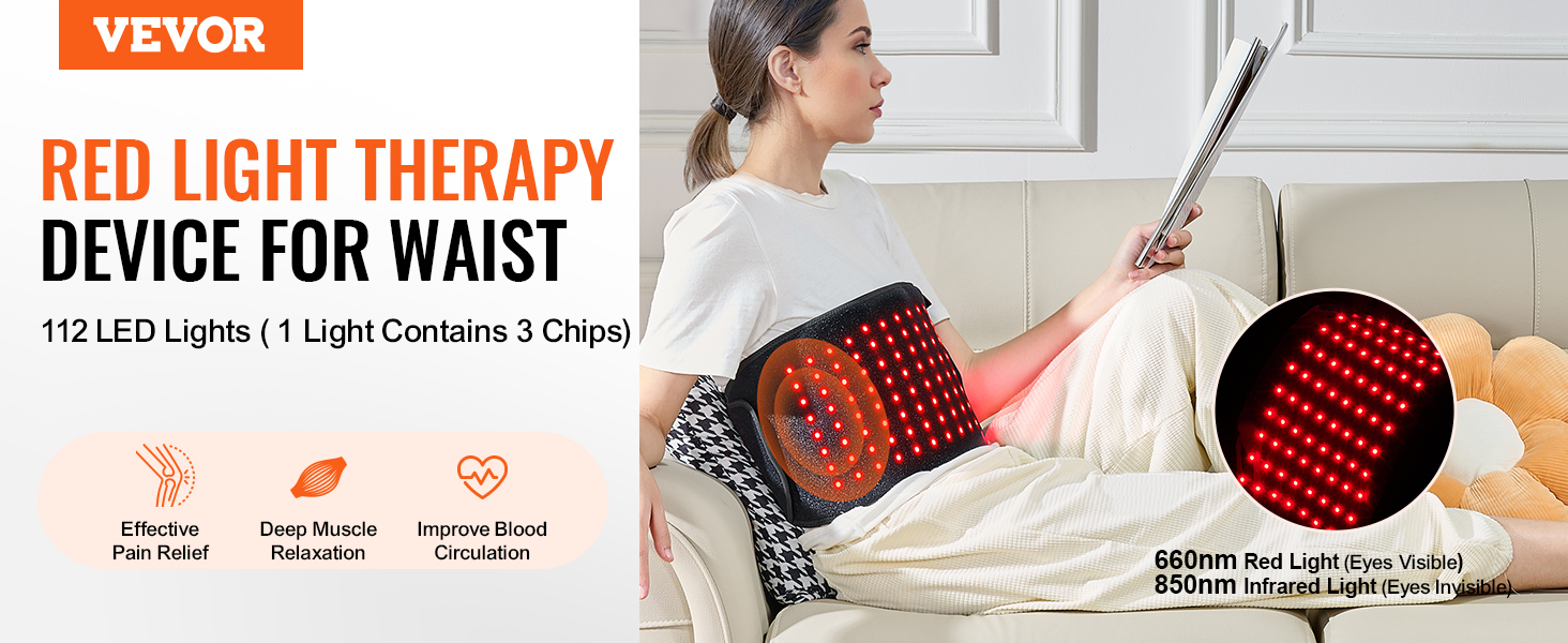 VEVOR Red Light Therapy Bælte til talje 660&850nm Red Light Therapy Pad ...