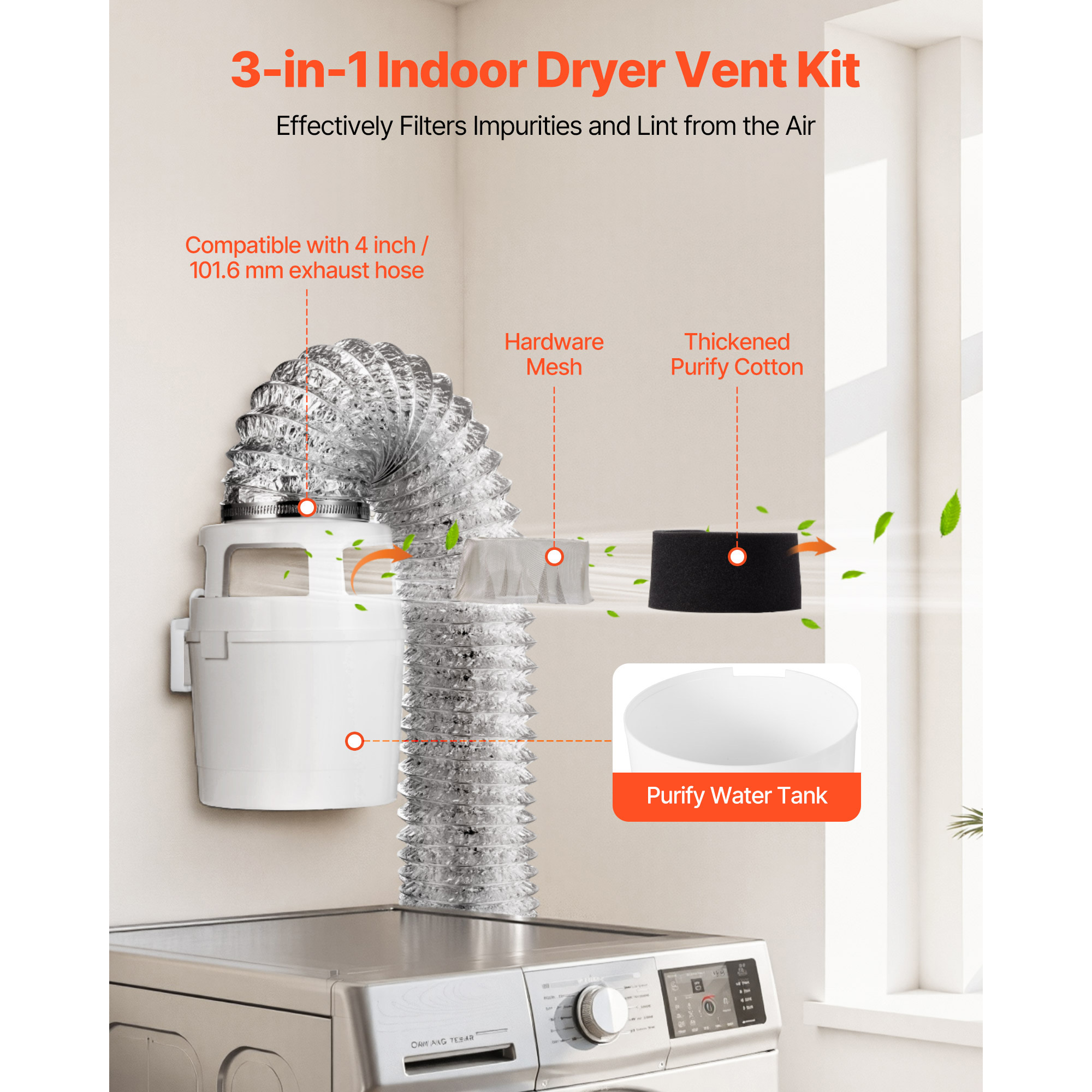 Mophorn 3-in-1 Indoor Dryer Vent Kit with Bucket, Includes 5-Foot ...