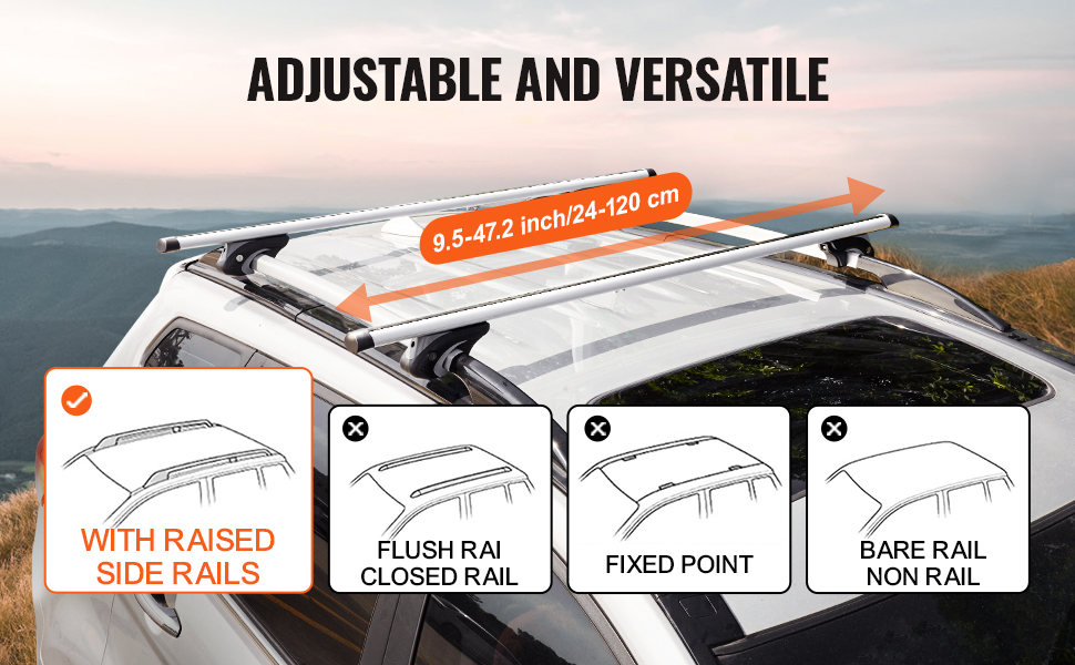 VEVOR Universal Roof Rack Crossbar 52" Length for Vehicle with Raised ...