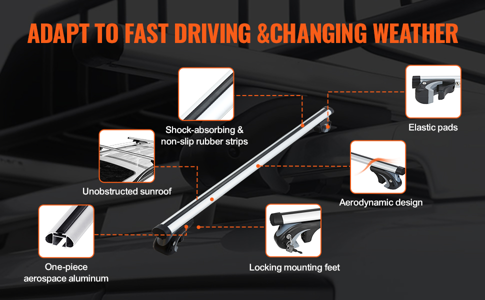 VEVOR Universal Roof Rack Crossbar 52" Length for Vehicle with Raised ...