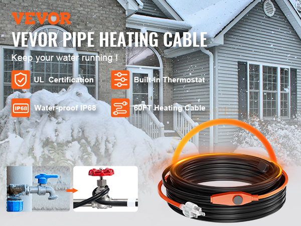 Pipe Heating Cable 60FT 7W/FT Heat Tape for Pipes with Built-in ...