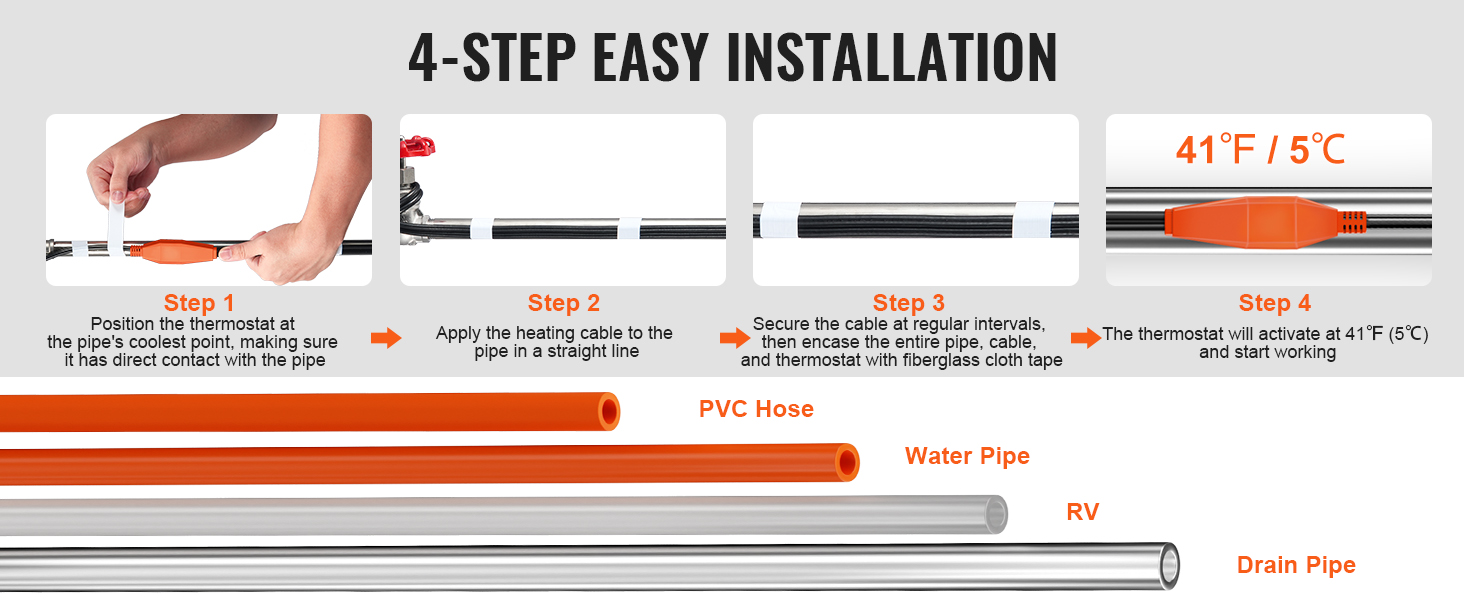 Pipe Heating Cable 60FT 7W/FT Heat Tape for Pipes with Built-in ...