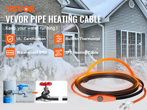 Pipe Heating Cable 3FT 7W/FT Heat Tape for Pipes with Built-in ...