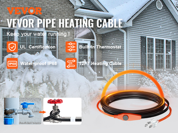 Pipe Heating Cable 12FT 7W/FT Heat Tape for Pipes with Built-in ...