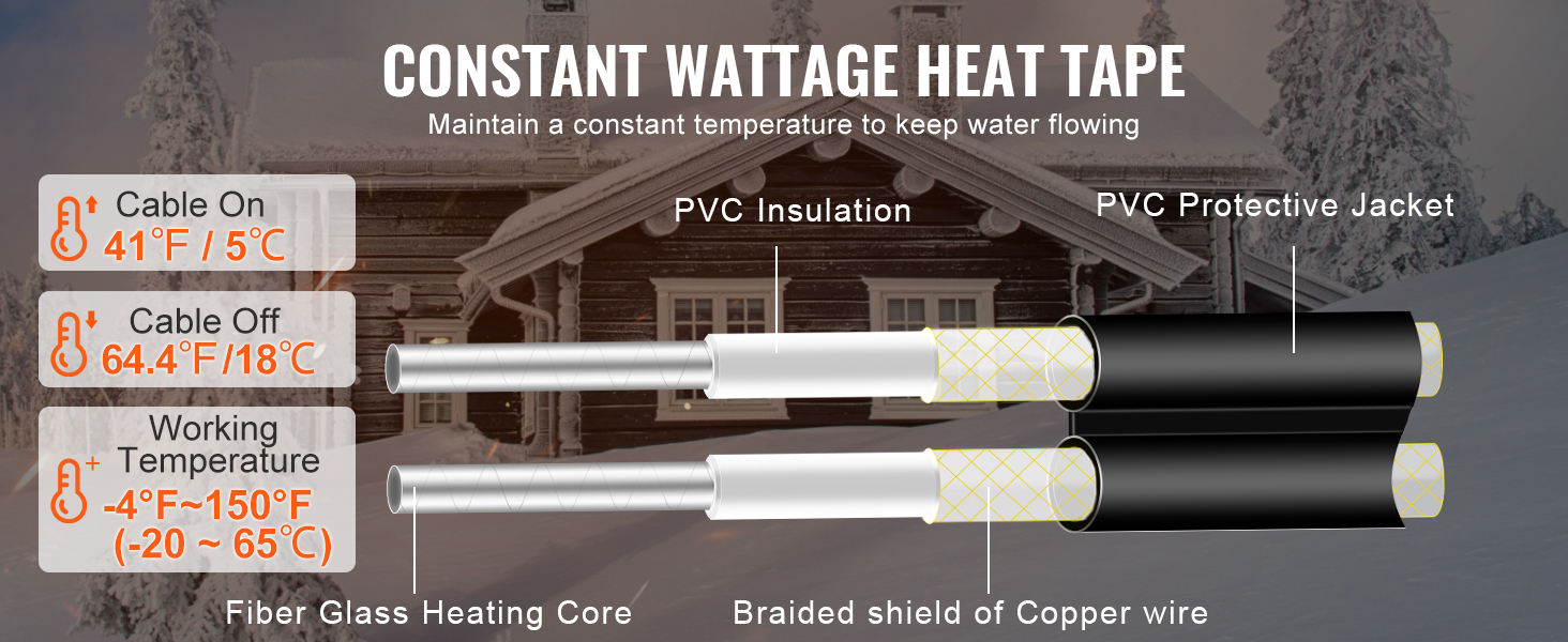 Pipe Heating Cable 9FT 7W/FT Heat Tape for Pipes with Built-in ...