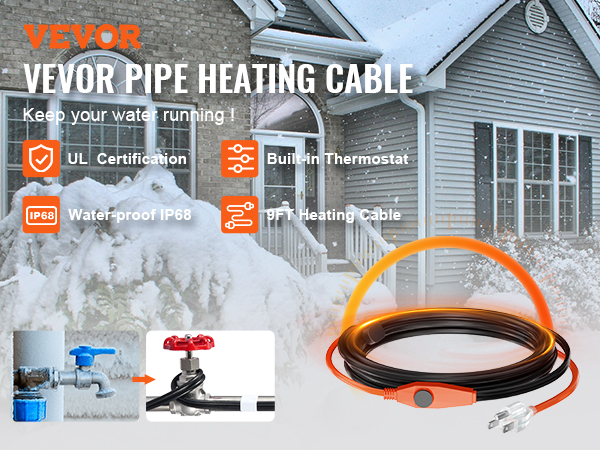 Pipe Heating Cable 9FT 7W/FT Heat Tape for Pipes with Built-in ...