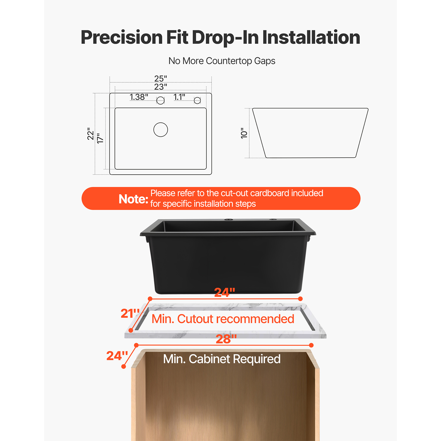 Mophorn 63 cm Kitchen Sink Workstation, Top Mount Granite Sink, Drop-In ...