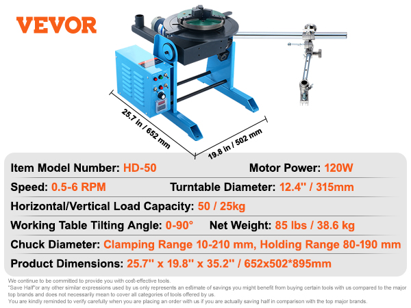 VEVOR Rotary Welding Positioner 50KG, 0-90° Welding Positioning ...