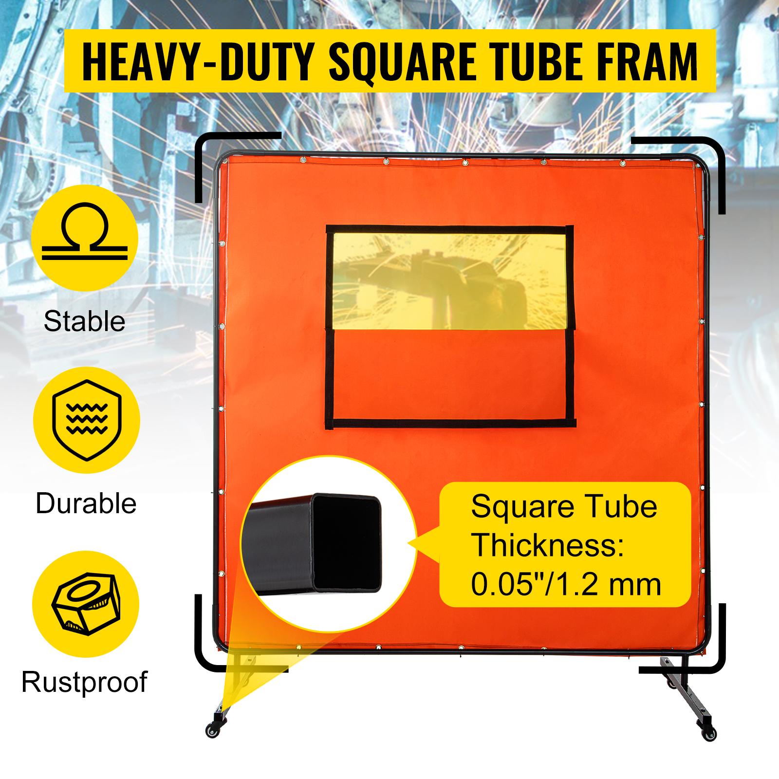 VEVOR Welding Curtain Welding Screen Frame 6' x 6' Fiberglass w ...