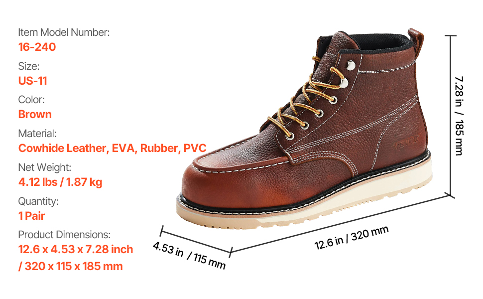 Steel Toe Work Boots US Size 11 Waterproof Moc Toe for Men Slip ...