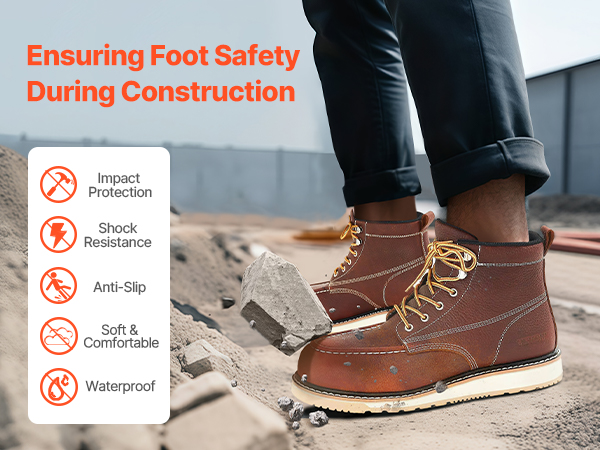 VEVOR Steel Toe Work Boots UK Size 10 Waterproof Moc Toe for Men Slip ...