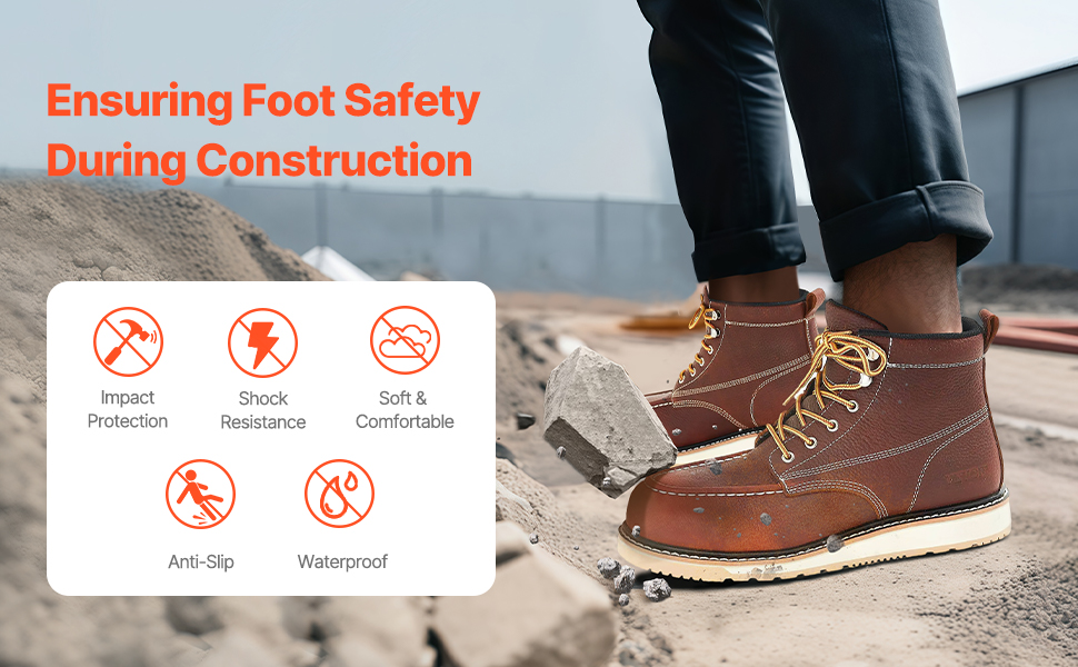 VEVOR Steel Toe Work Boots US Size 11 Waterproof Moc Toe for Men Slip ...