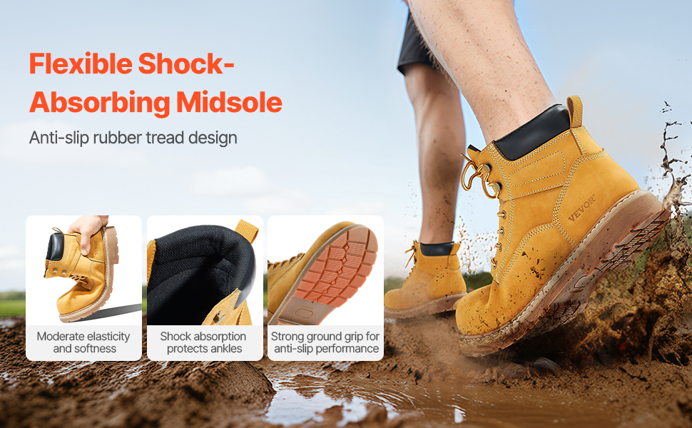 Steel Toe Work Boots US Size 9 Waterproof for Men Slip-Resistant | VEVOR US