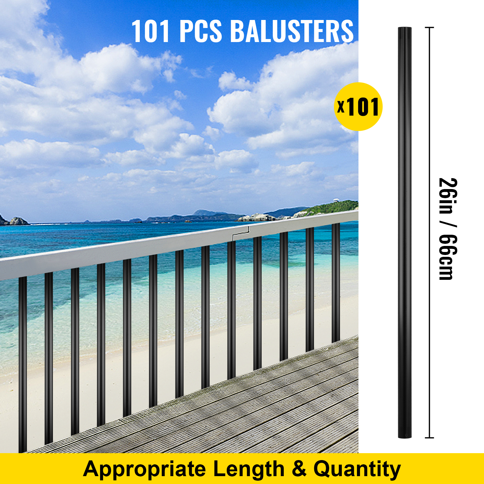 VEVOR Deck Balusters, 51 Pack Metal Deck Spindles, 26"x0.75" Staircase ...