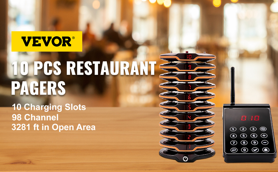 VEVOR Restaurant Pager System 10 Coasters Max 98 Nursery Pager Wireless ...