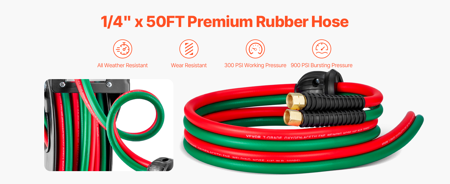 Retractable Welding Hose Reel 1/4 in x 50FT Oxygen Acetylene Rubber ...
