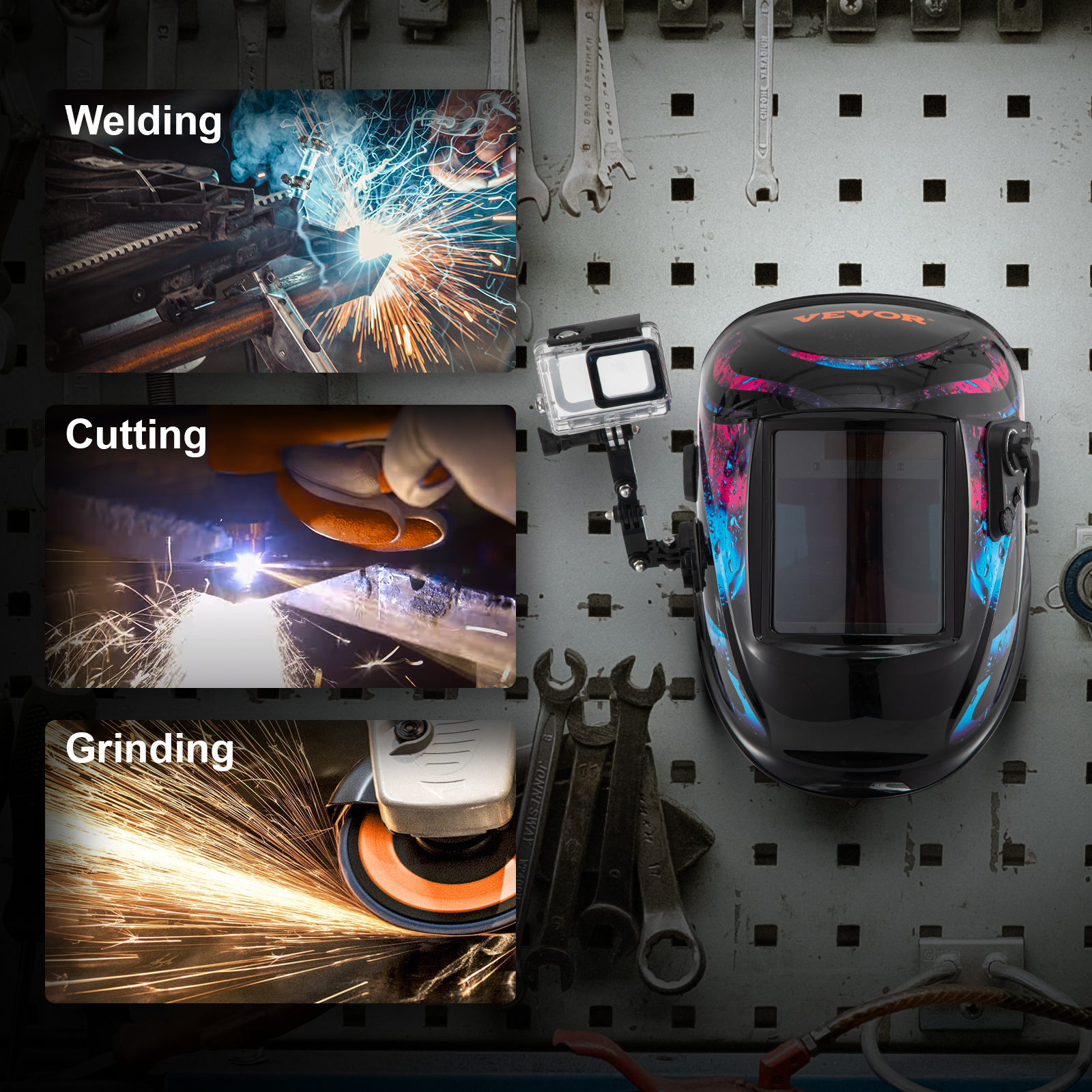 VEVOR True Color Solar Powered Auto Darkening Welding Helmet, 4 Arc ...