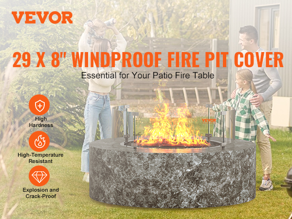 VEVOR Fire Pit Wind Guard, 740 x 214mm Round Glass Flame Shield, 6mm ...
