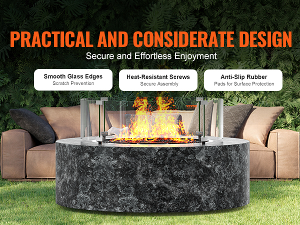 VEVOR Fire Pit Wind Guard, 29 x 8 inch Round Glass Flame Shield, 0.24 ...