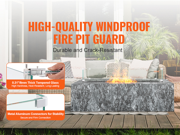 VEVOR Glass Wind Guard for Rectangular Fire Pit Table 44 x 14 x 7.5 ...