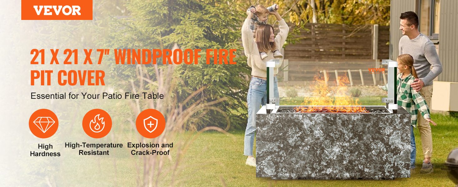 VEVOR Gas Fire Pit Wind Guard for Square Fire Table, 21 x 21 x 7.5 inch ...