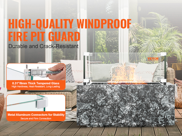 VEVOR Gas Fire Pit Wind Guard for Square Fire Table, 21 x 21 x 7.5 inch ...